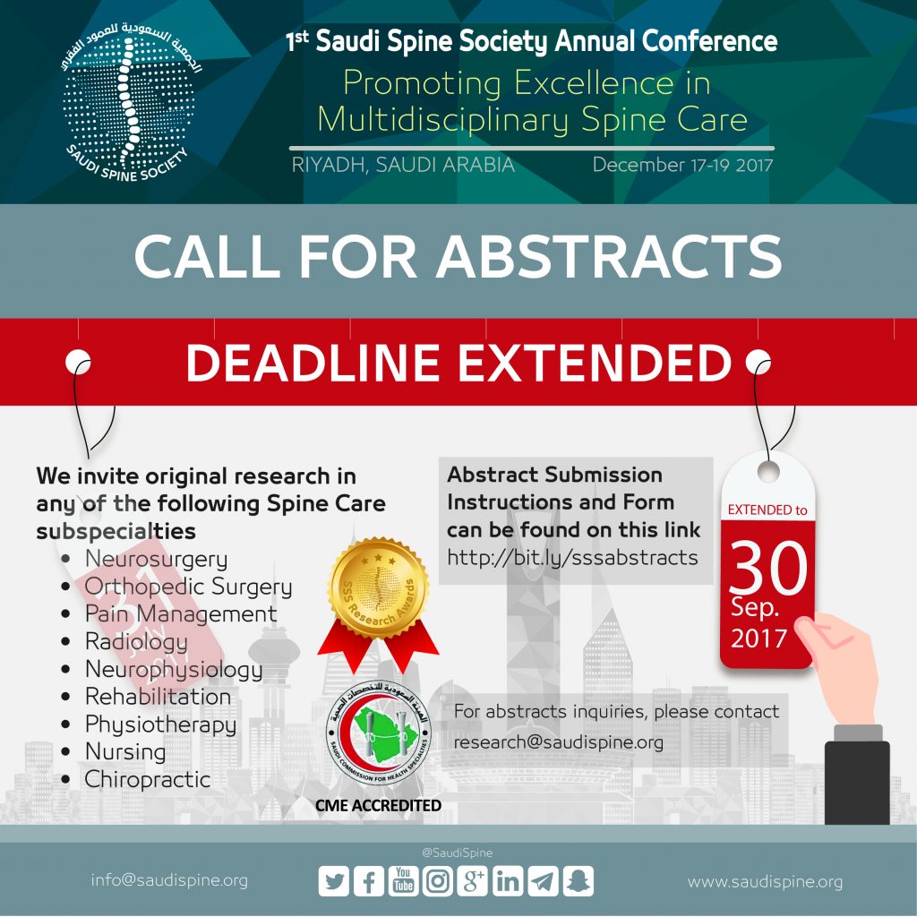 Call For Abstracts Deadline Extended | Saudi Spine Society